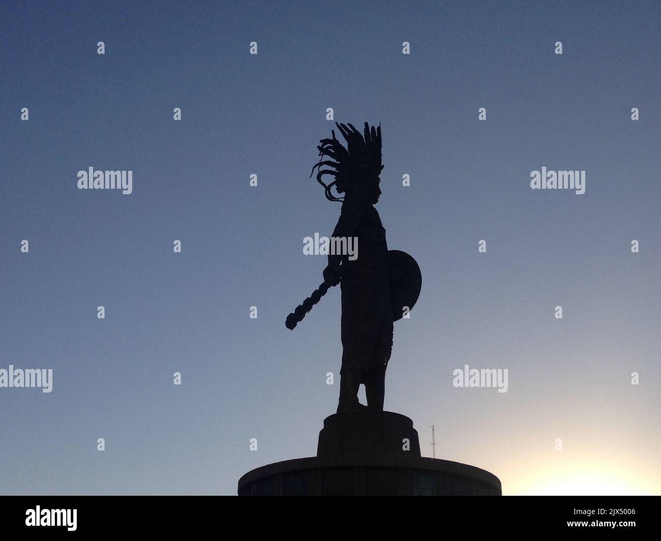 A magnificent bronze statue monument of Cuauhtemoc at a roundabout in ...