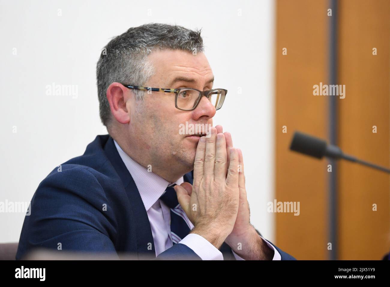 Senator Murray Watt speaks during a Senate hearing at Parliament House ...