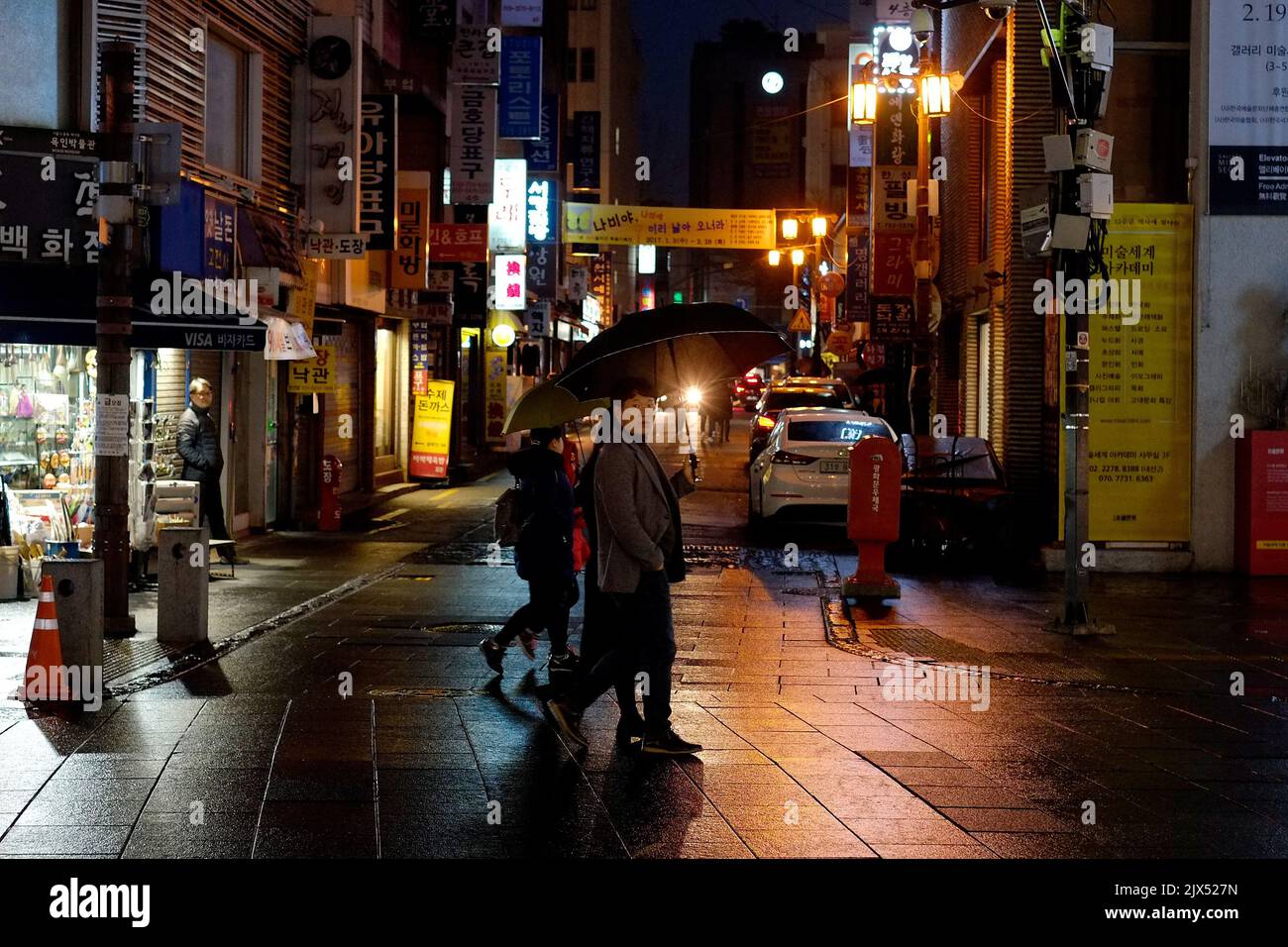 General view of daily life in central Seoul, South Korea, Sunday, Feb ...