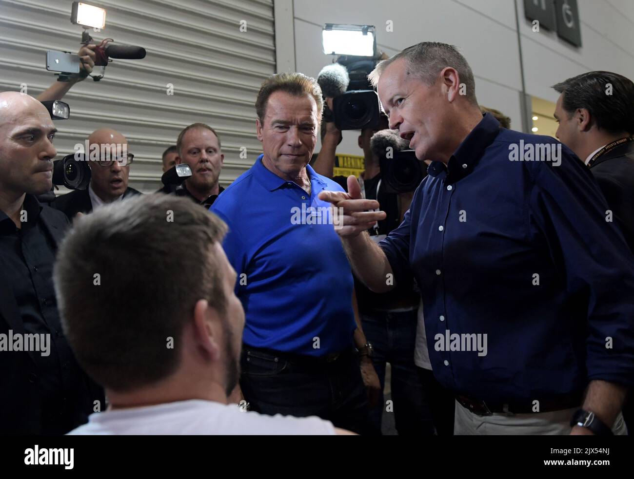 American actor Arnold Schwarzenegger with Opposition leader Bill ...