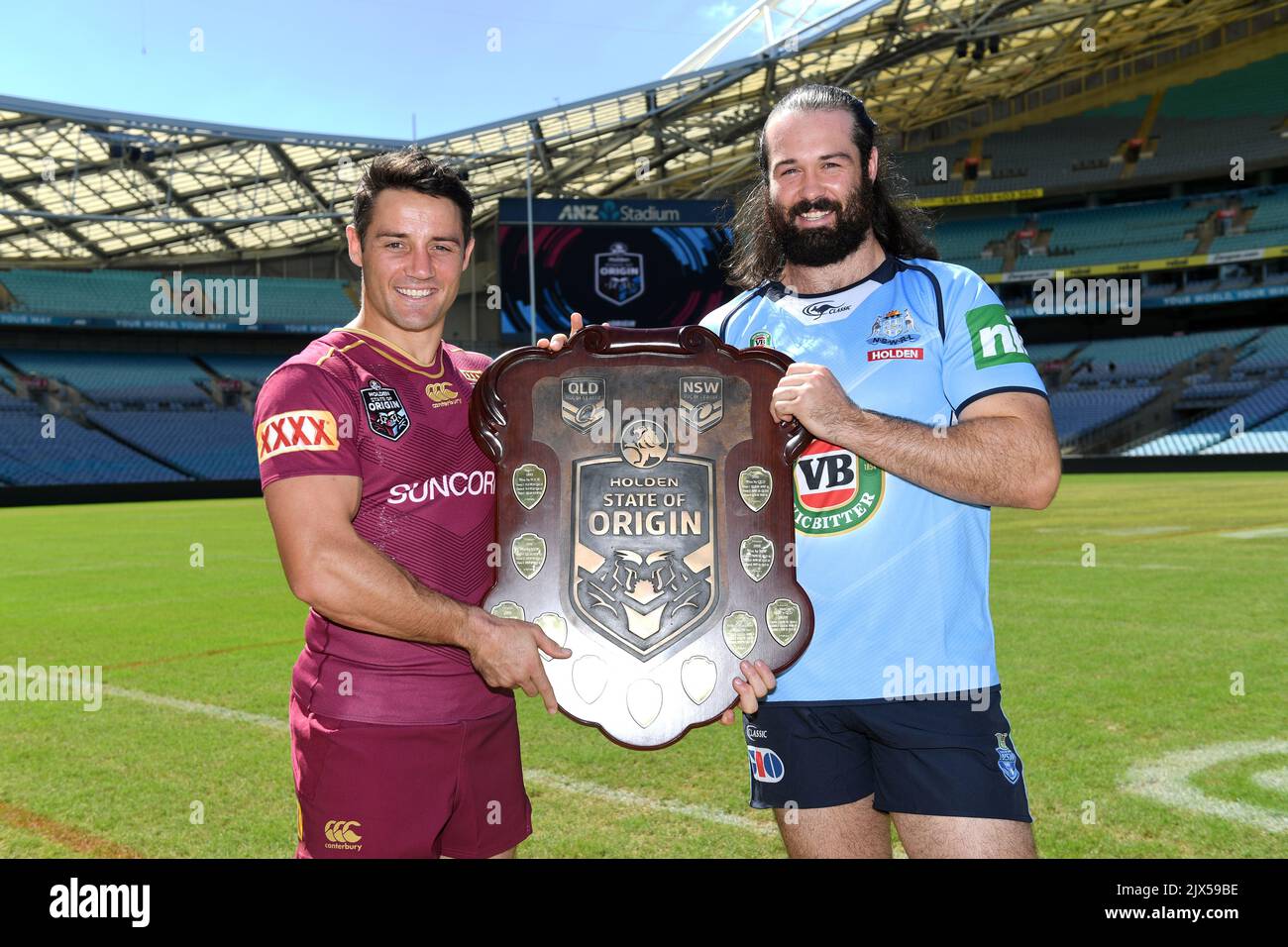Queensland Maroons NRL player Cooper Cronk (left) and NSW Blues NRL ...