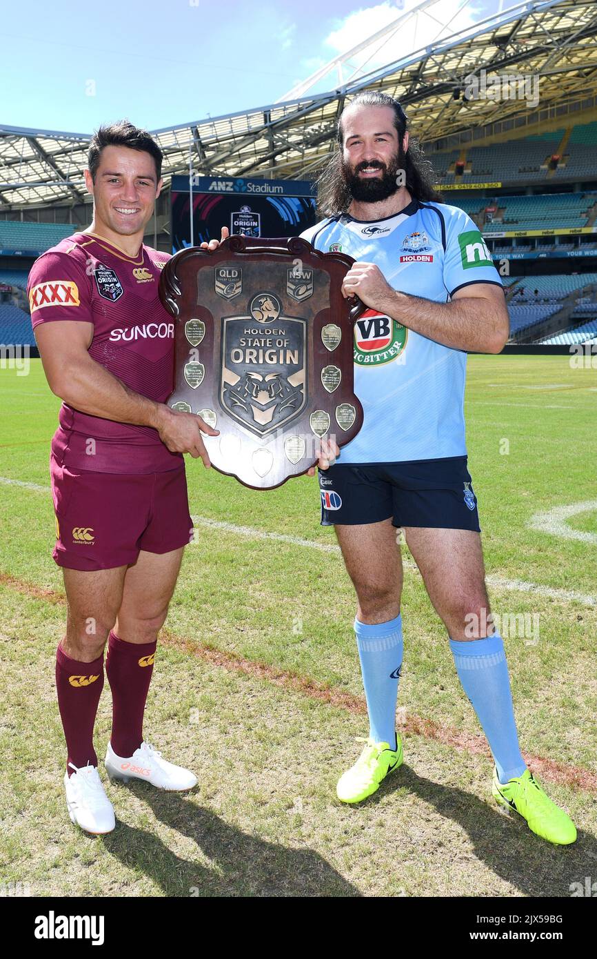Queensland Maroons NRL player Cooper Cronk (left) and NSW Blues NRL ...