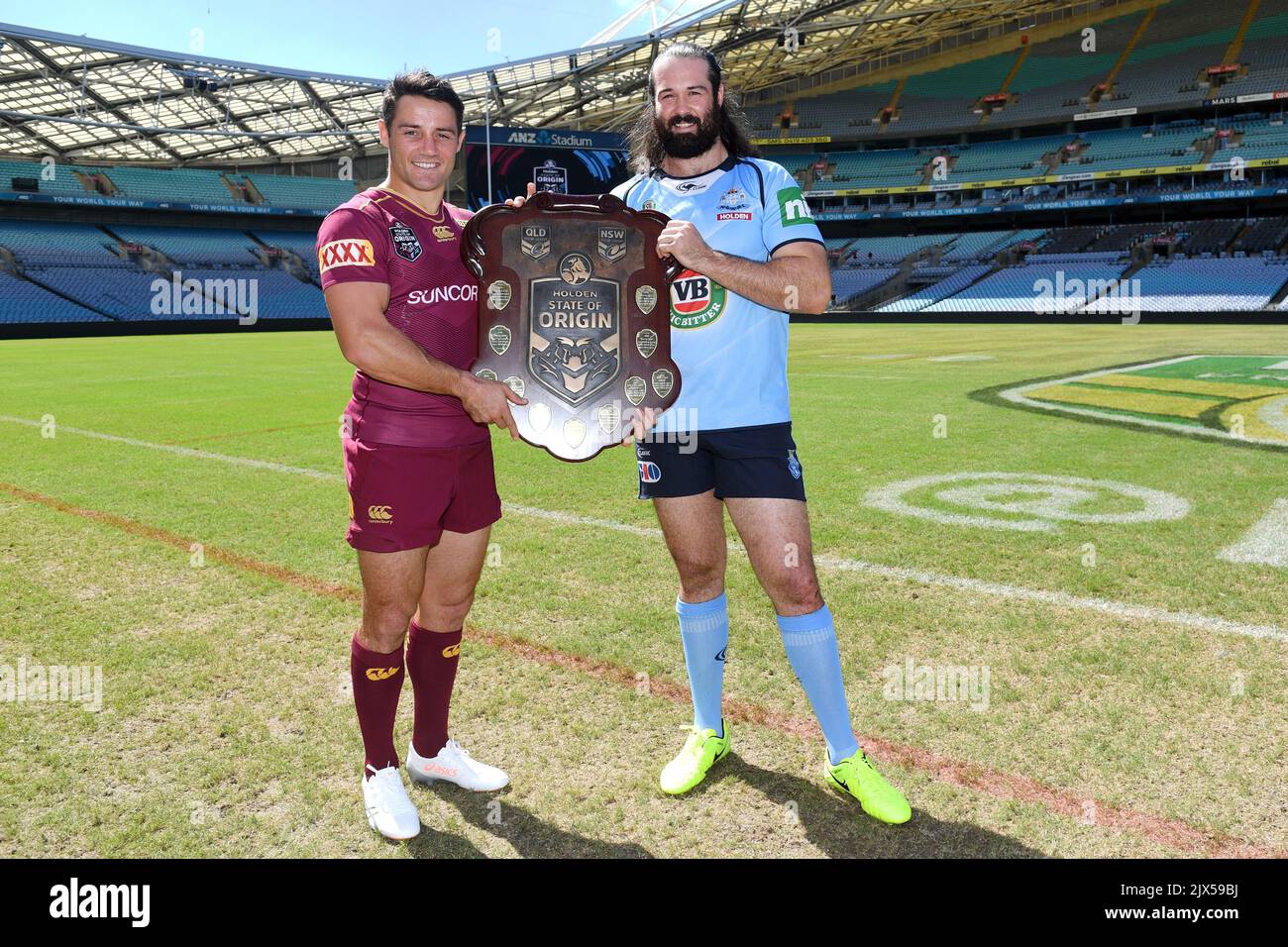 Queensland Maroons NRL player Cooper Cronk (left) and NSW Blues NRL ...