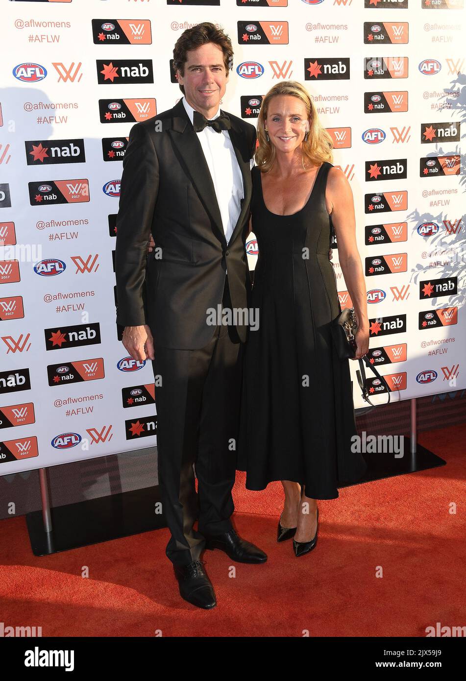 AFL CEO Gillon McLachlan and wife Lauraposes for photos at the AFLW ...