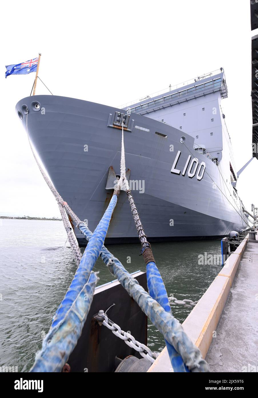 The Royal Australian Navy Ship HMAS Choules is seen docked at the Port ...