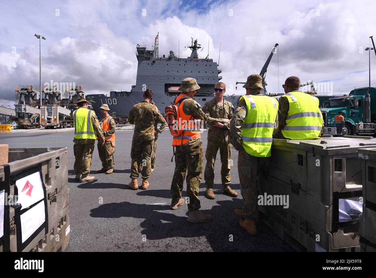 Loading of emergency relief supplies on to the Royal Australian Navy ...