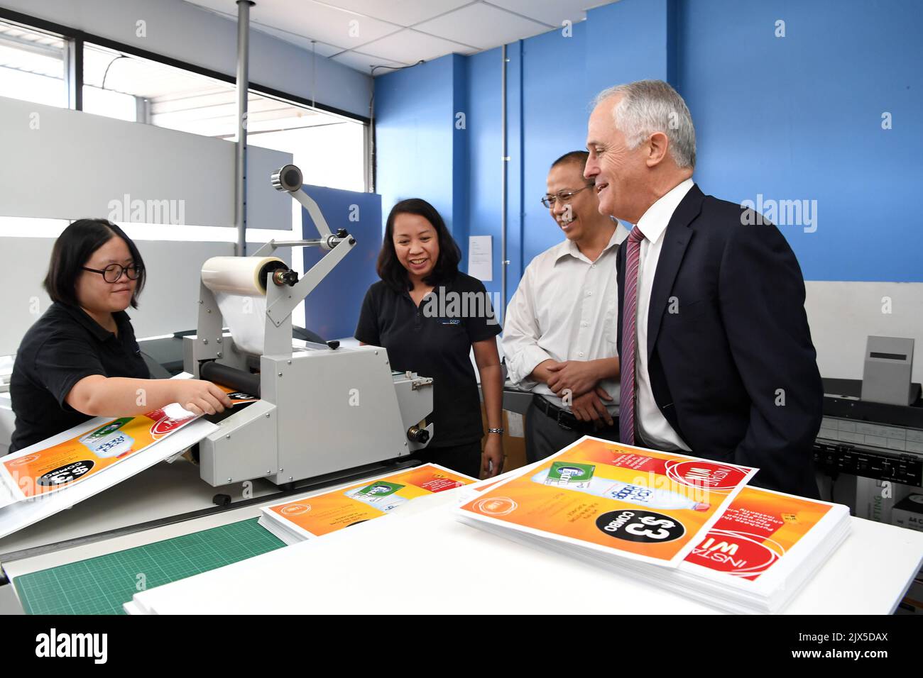 Australian Prime Minister Malcolm Turnbull (right), meets with small ...