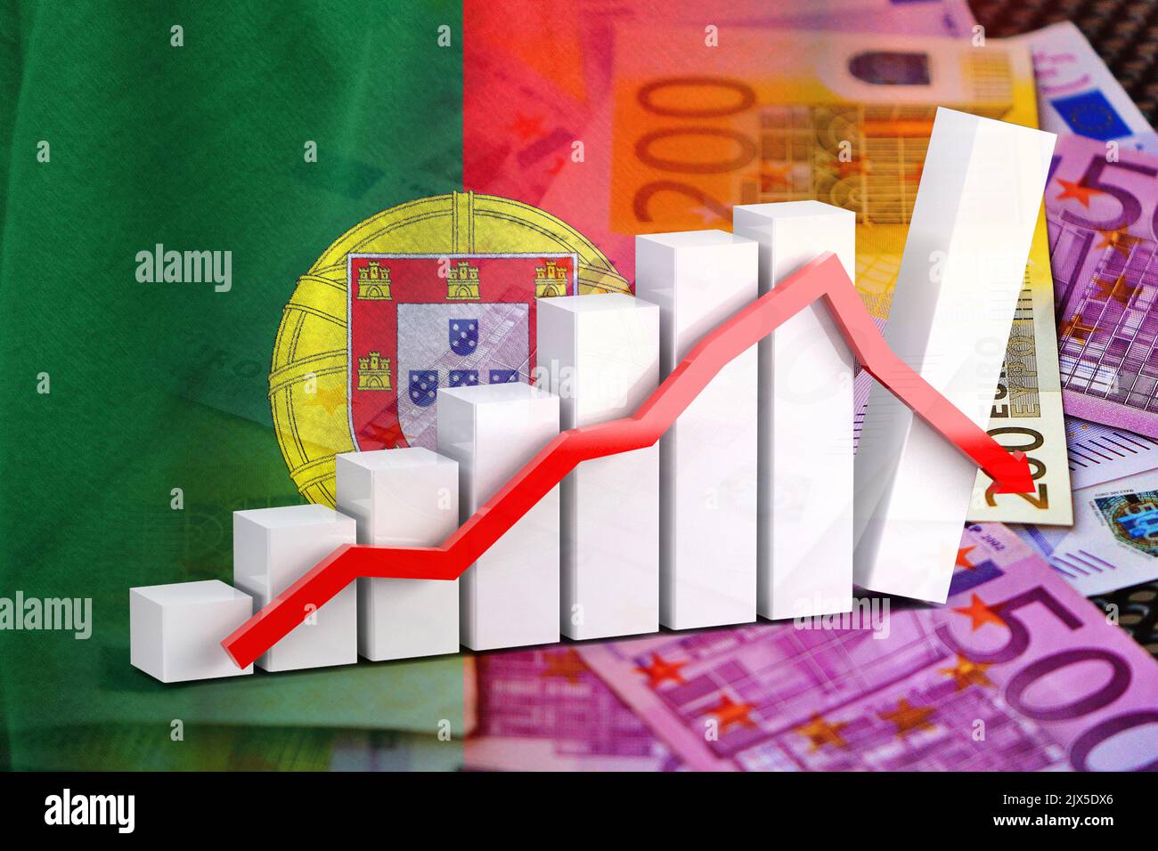 Economy Graph - Down Arrow, Euro Cash Bills and Portugal Flag (Money ...