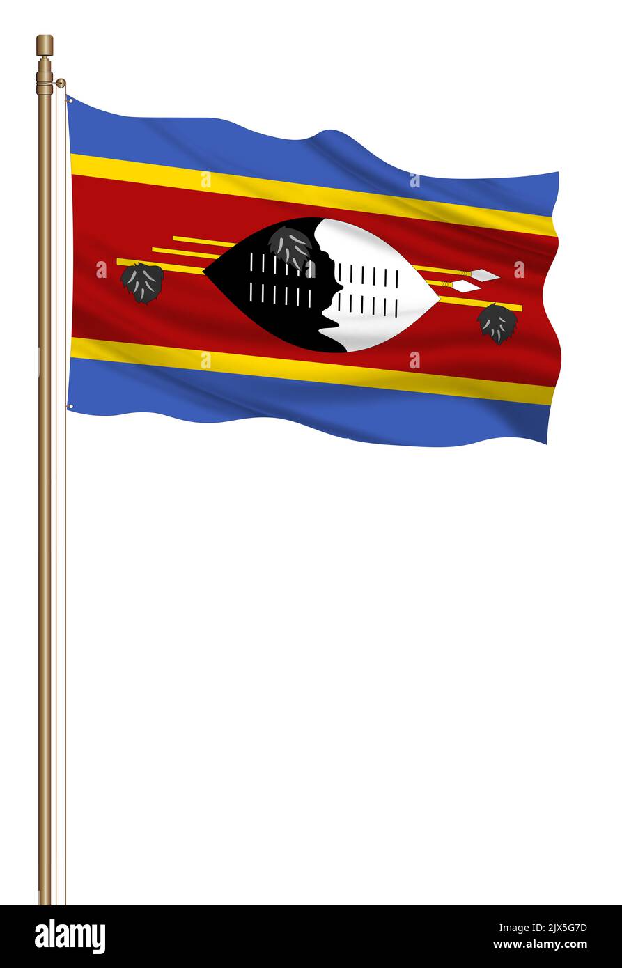 3D Flag of Eswatini on a pillar blown away isolated on a white background Stock Photo - Alamy