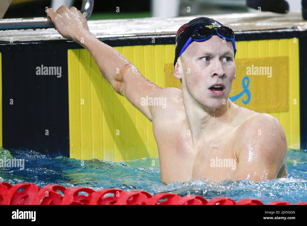Clyde Lewis, winner of the Men's 200m Individual Medley on day 3 of the ...