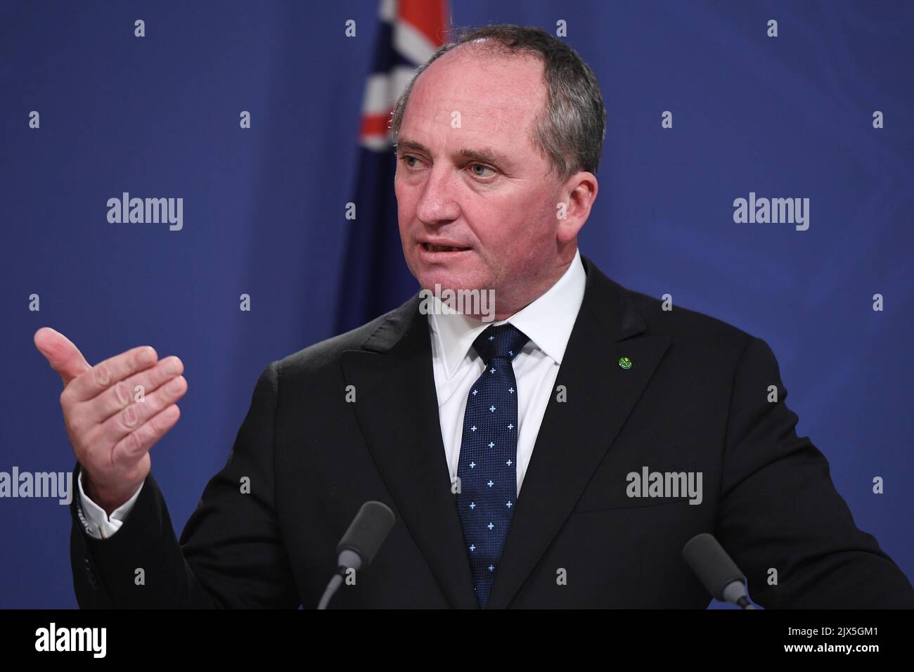 Acting Prime mInister Barnaby Joyce speaking at a press conference in ...