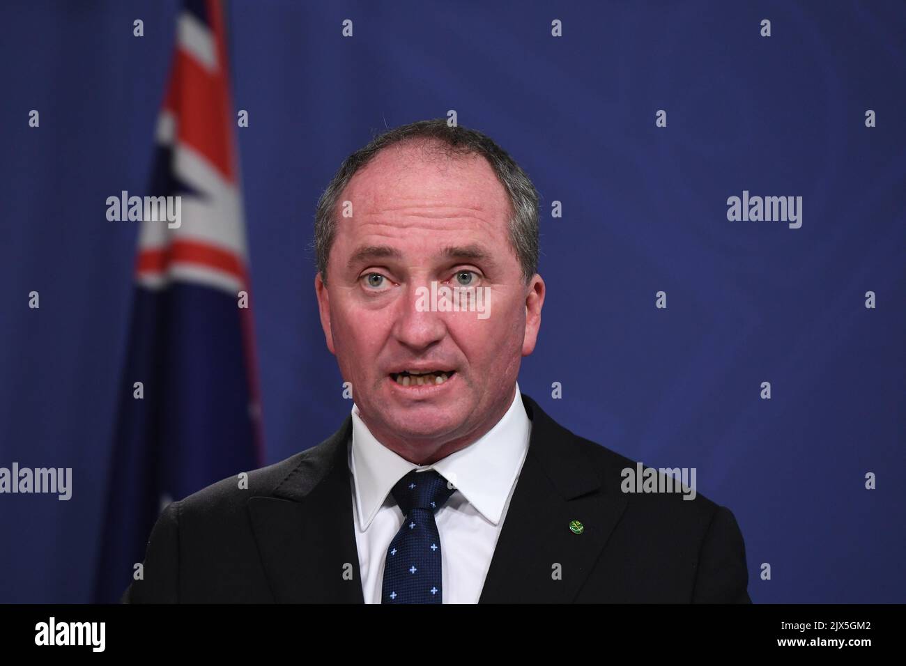 Acting Prime mInister Barnaby Joyce speaking at a press conference in ...