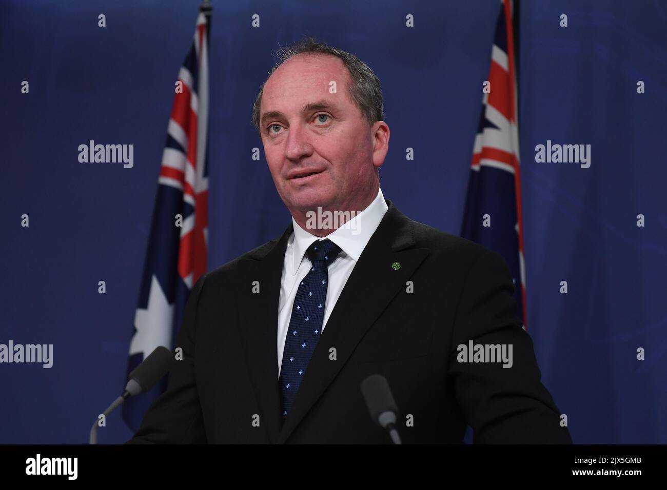 Acting Prime mInister Barnaby Joyce speaking at a press conference in ...