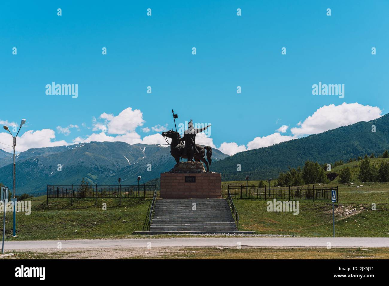Monument of a warrior standing next to a horse in the eastern part of ...