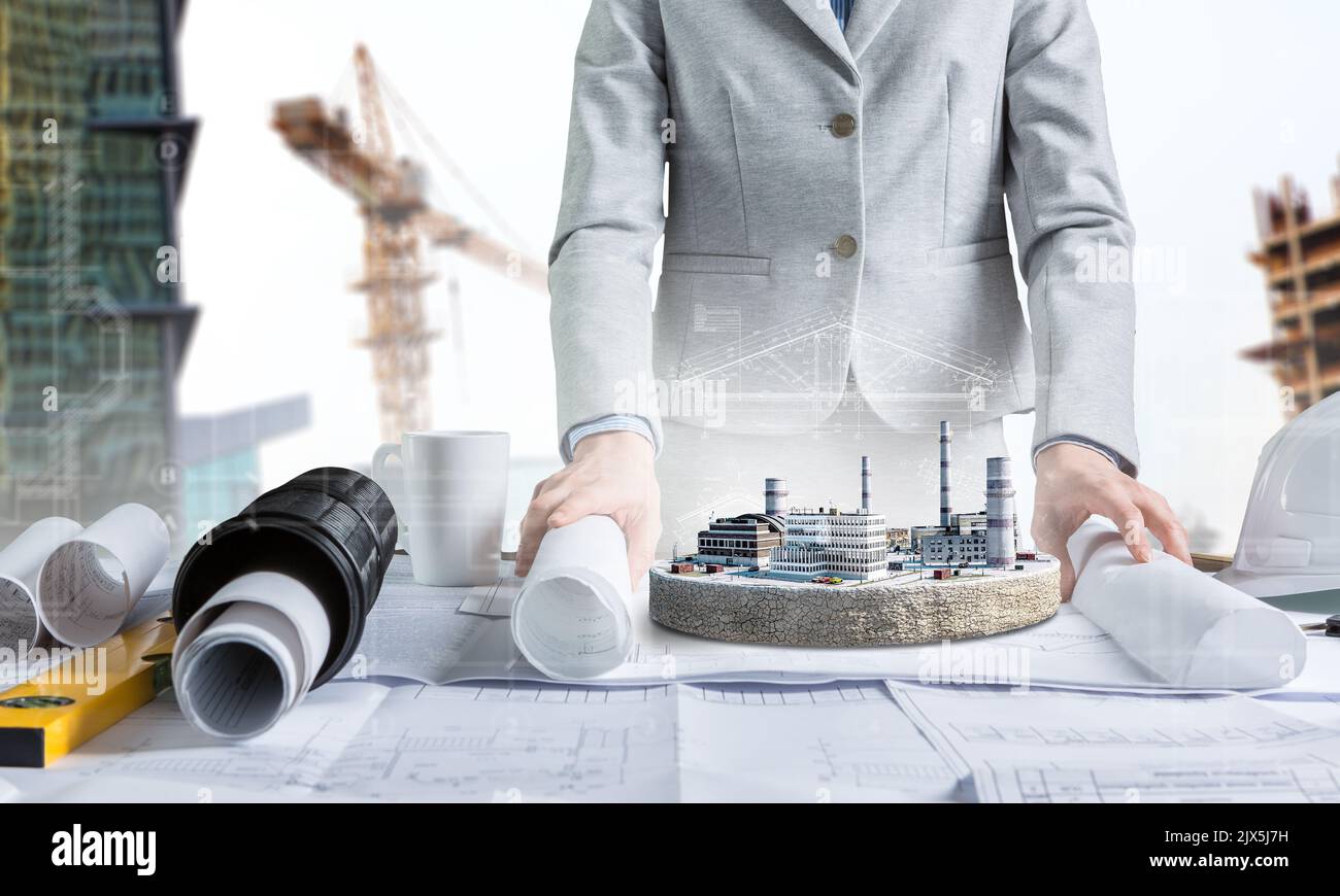 Architecture drawing project . Mixed media Stock Photo - Alamy