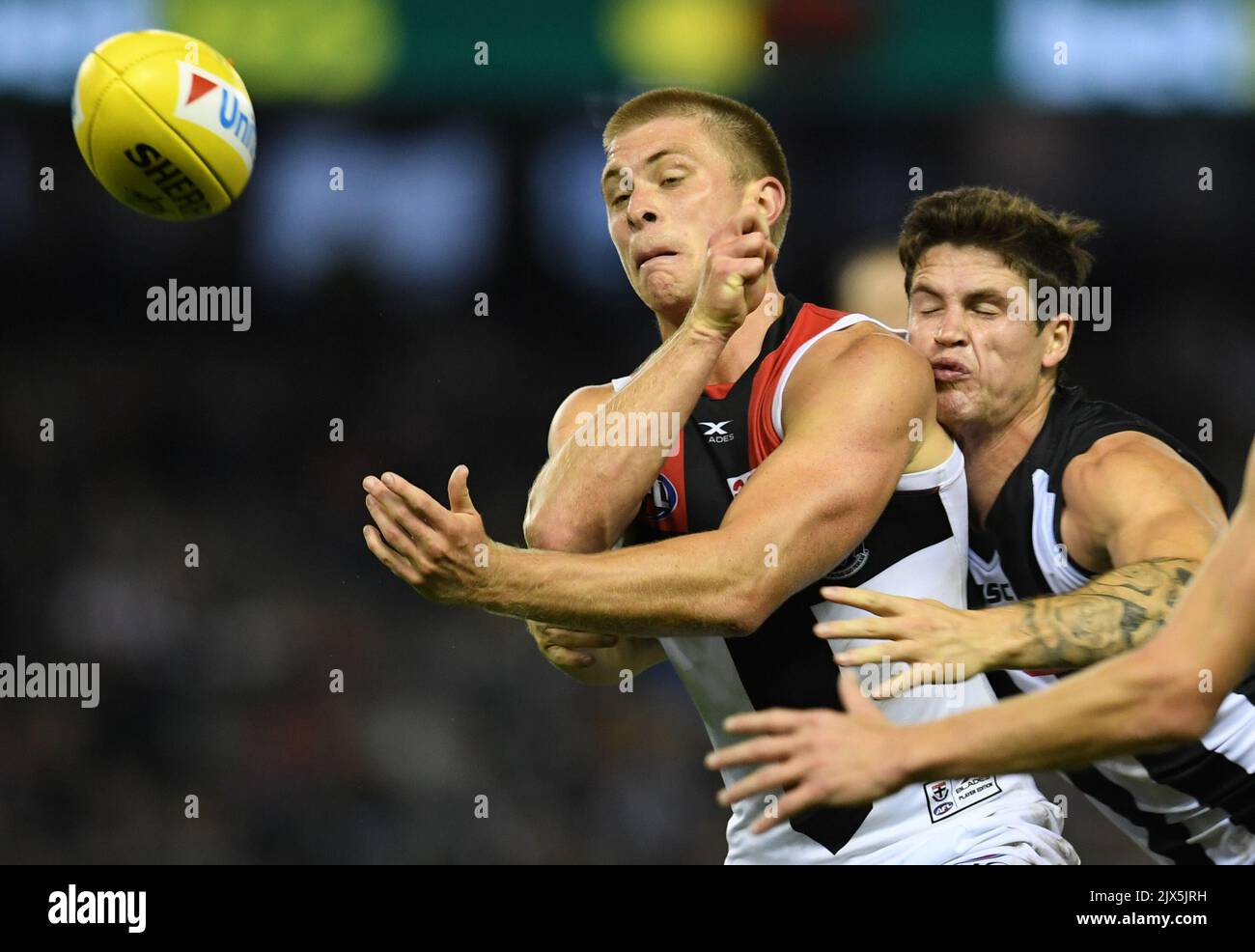 Sebastian Ross of the Saints passes during the Collingwood and St Kilda ...