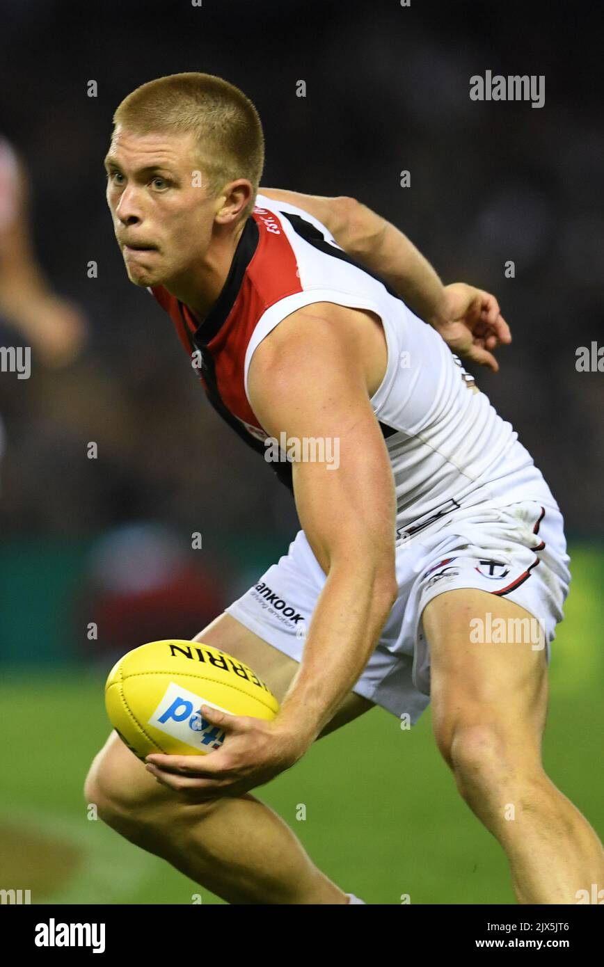 Sebastian Ross of the Saints passes during the Collingwood and St Kilda ...
