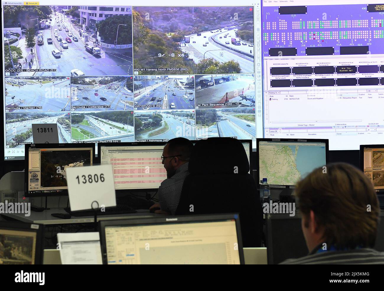 Screens are seen showing traffic at the Traffic Management Centre at ...