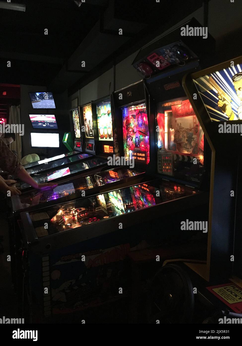 Pinball machines line the wall at arcade bar Bartronica, in Melbourne ...
