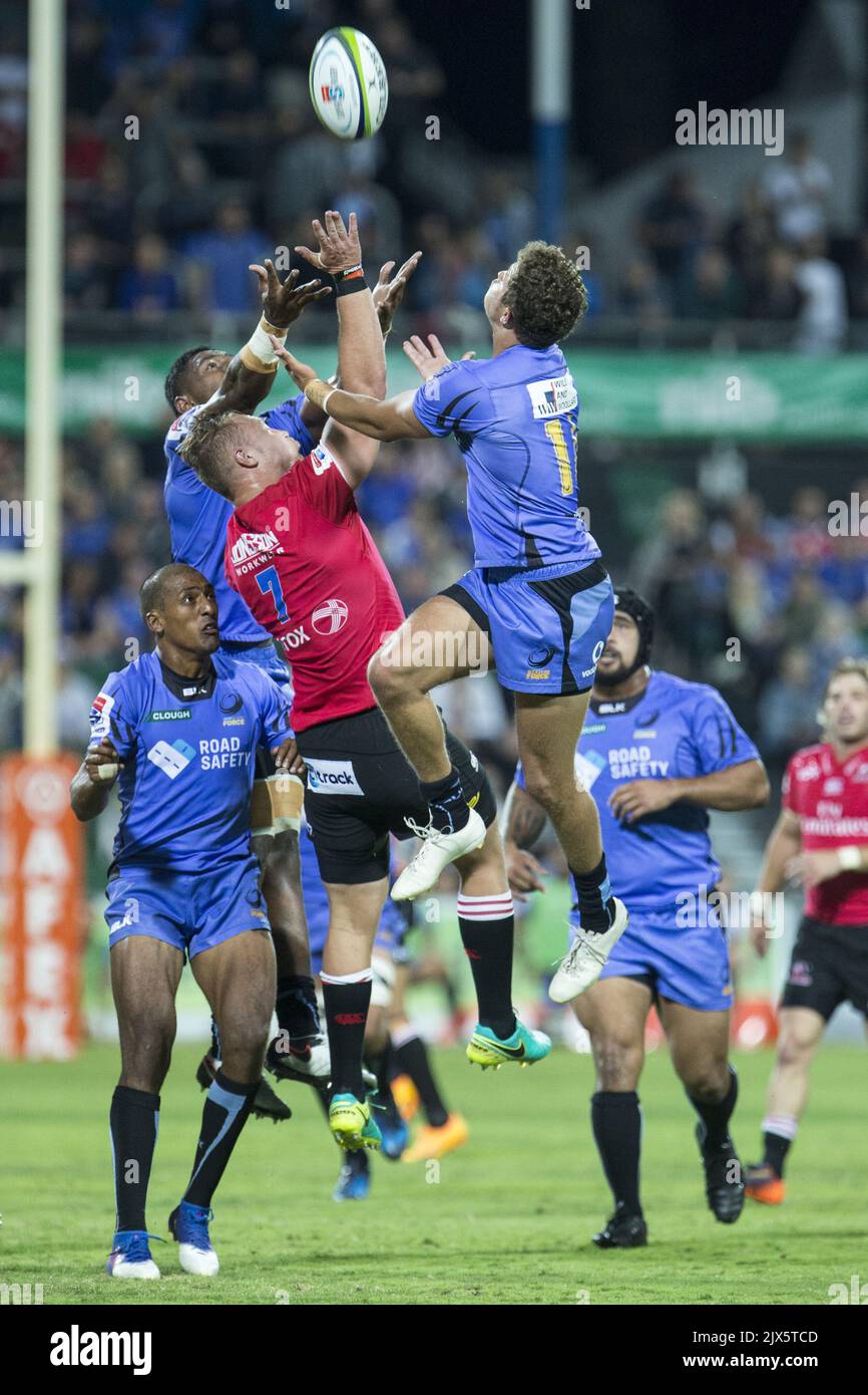 James Verity-Amm of the Force and Ruan Ackermann of the Lions contest ...