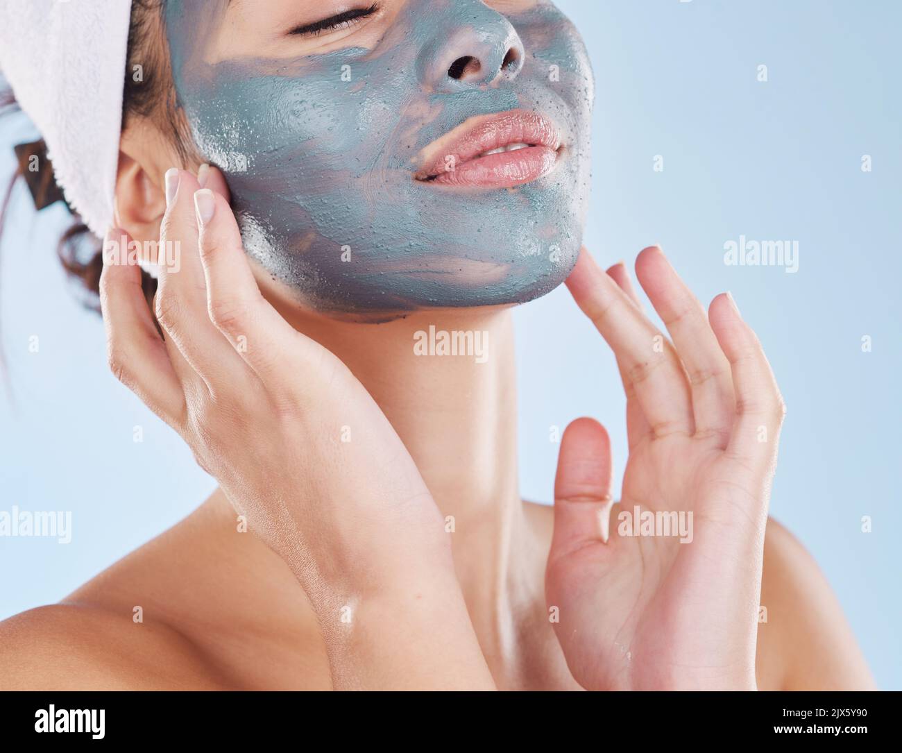 Skincare, facial and beauty with woman with face mask for cosmetics ...