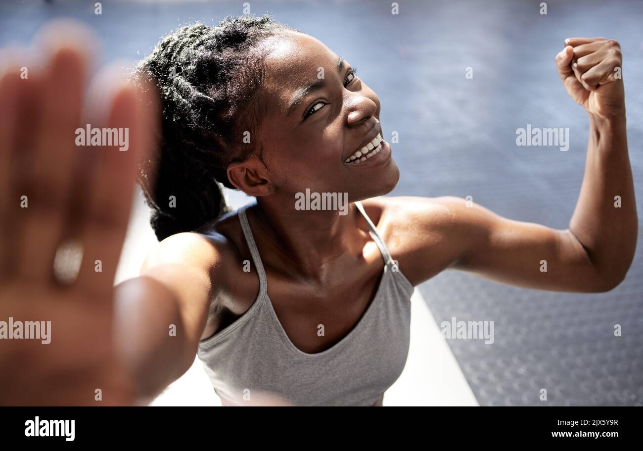 Fitness motivation, strong muscle and workout woman from Jamaica happy ...