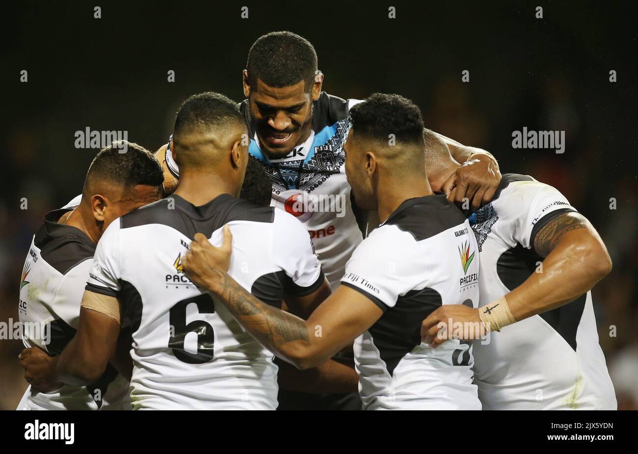 Fiji Bati celebrate try by Tyrone Phillips during the Pacific Test ...