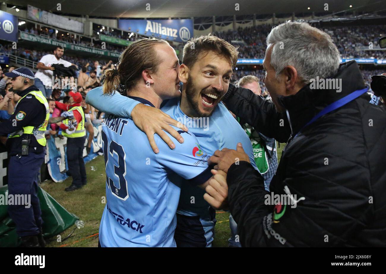 Sydney's Rhyan Grant and Ninkovic celebrate after winning the A-League ...