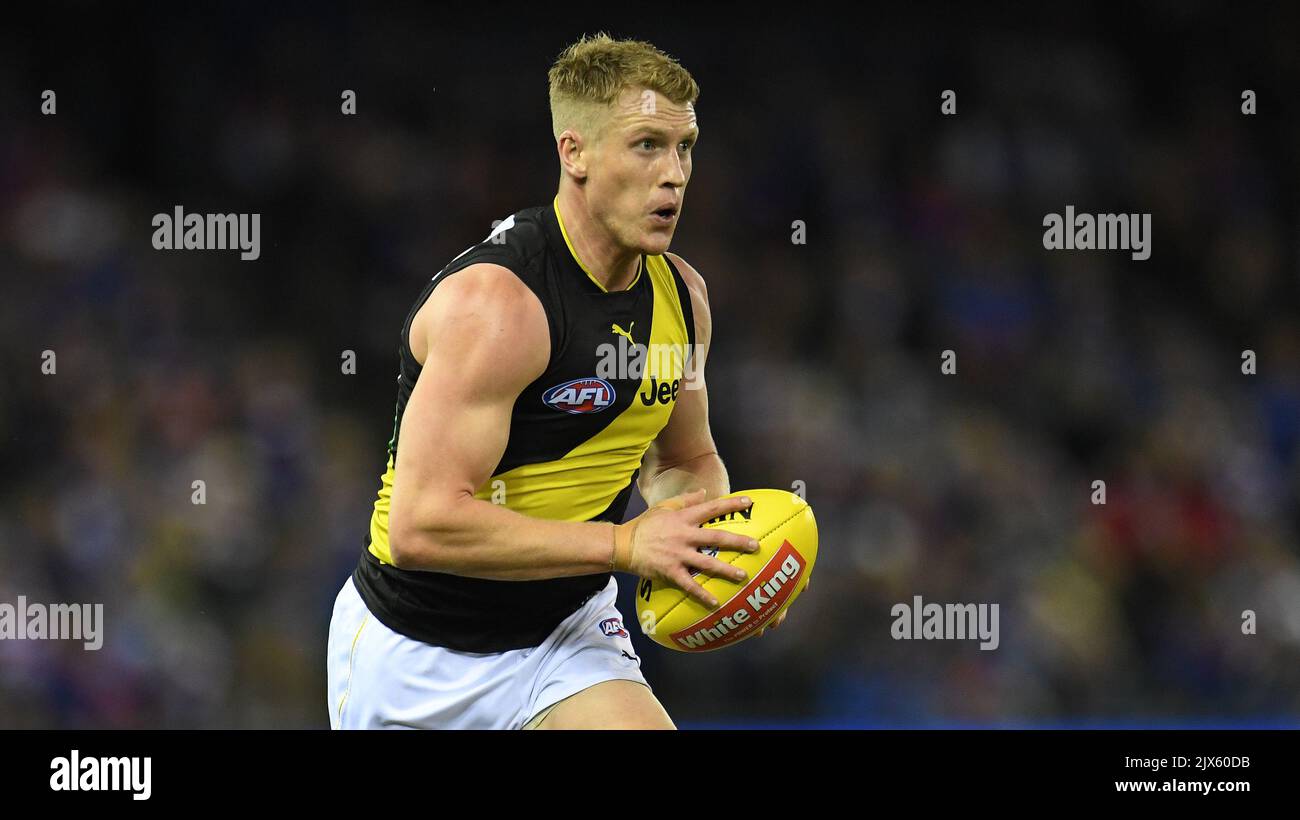 Josh Caddy of the Tigers is seen in action during the Round 7 AFL match ...