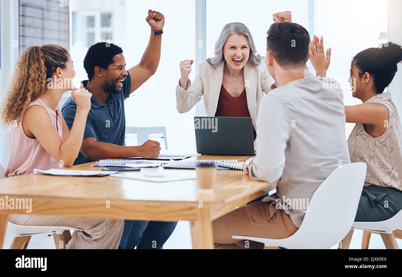 Business people celebration meeting goal, target and success while ...