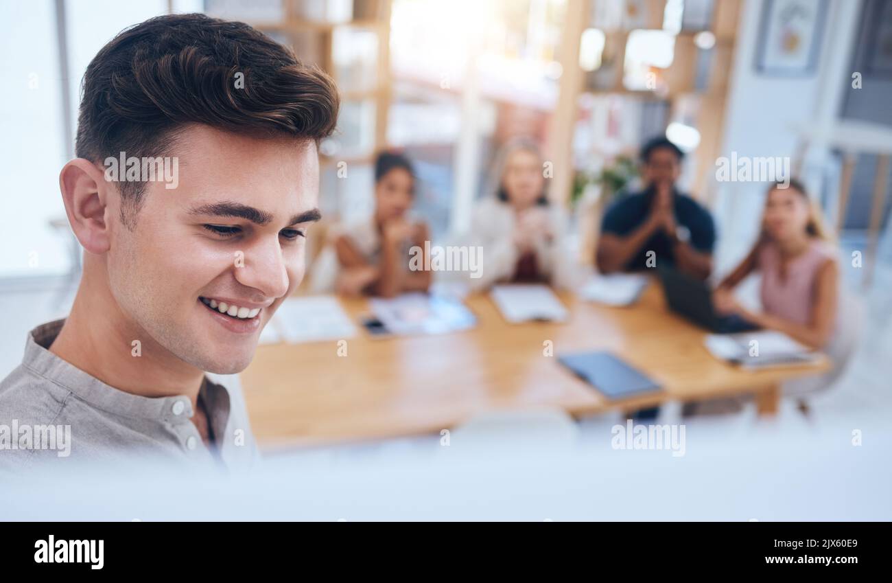 Innovation, strategy and planning by businessman leading presentation ...