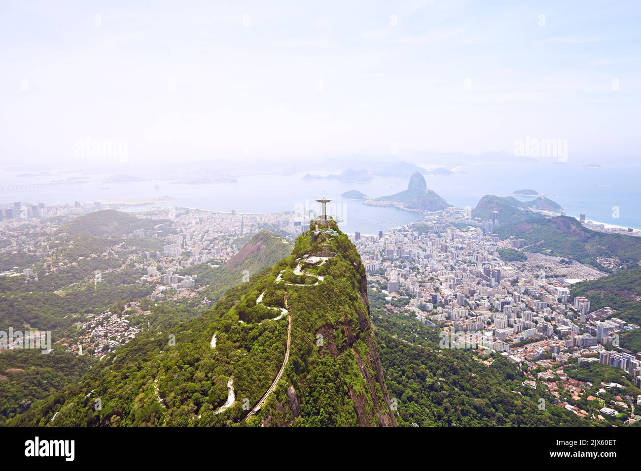 Christ the Redeemer overlooking the city Rio. Aerial view of Rio De ...