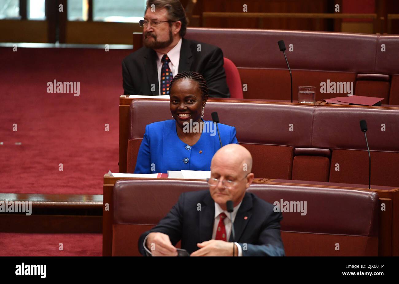 South Australian Senator Lucy Gichuhi takes her seat after being sworn ...