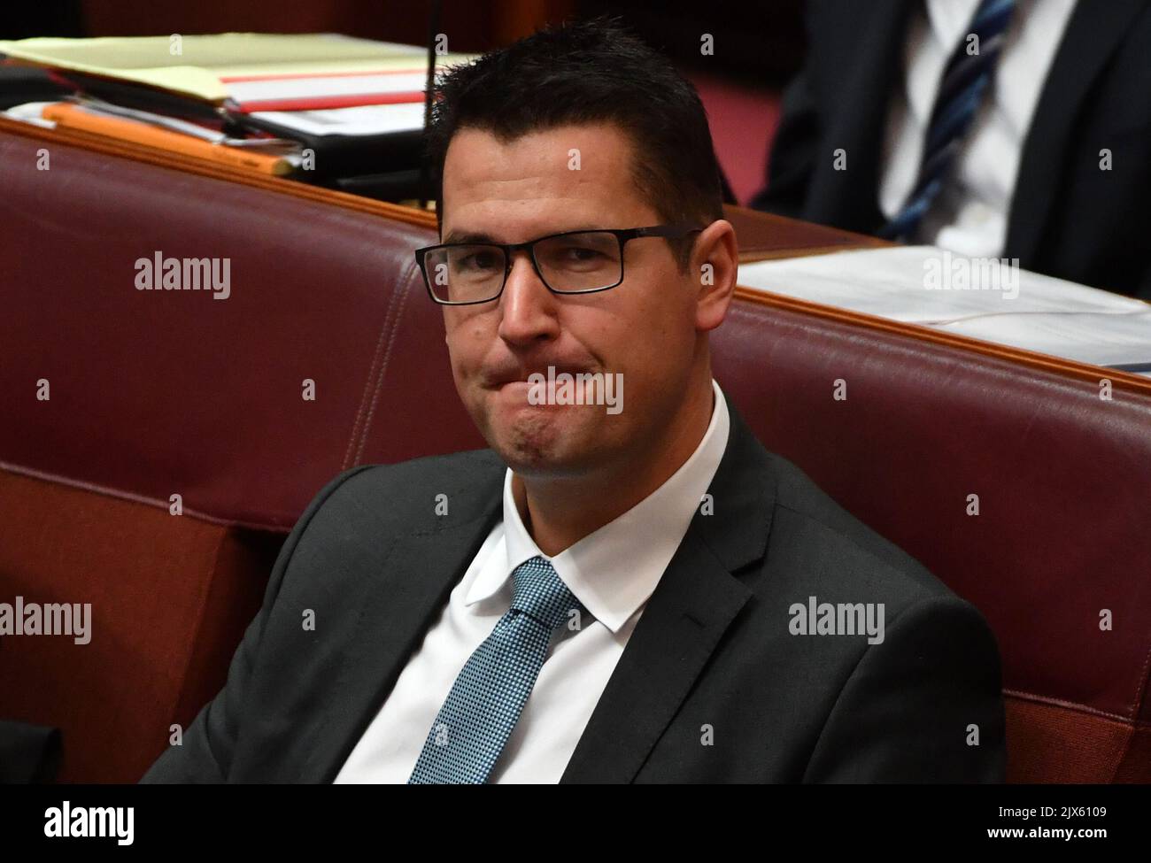 Liberal Senator Zed Seselja during Question Time in the Senate Chamber ...