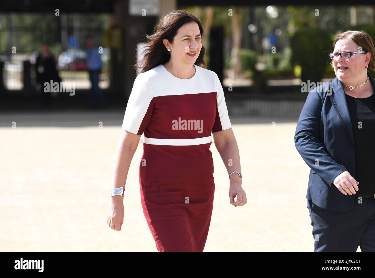 Queensland Premier Anastasia Palasczuk (left) arrives for the unveiling ...