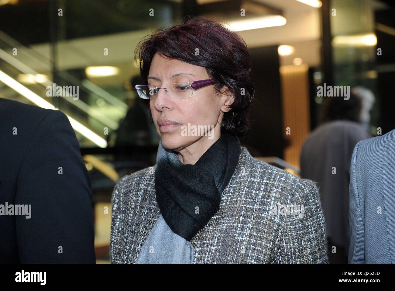 Eman Sharobeem (centre) departs after giving evidence at the NSW ...