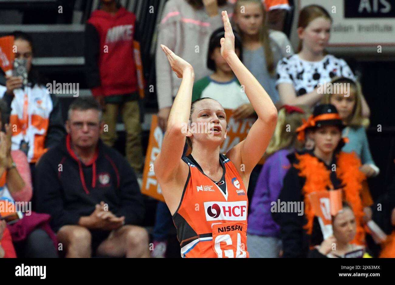Giants goal attack Jo Harten celebrates after winning the Round 12 ...