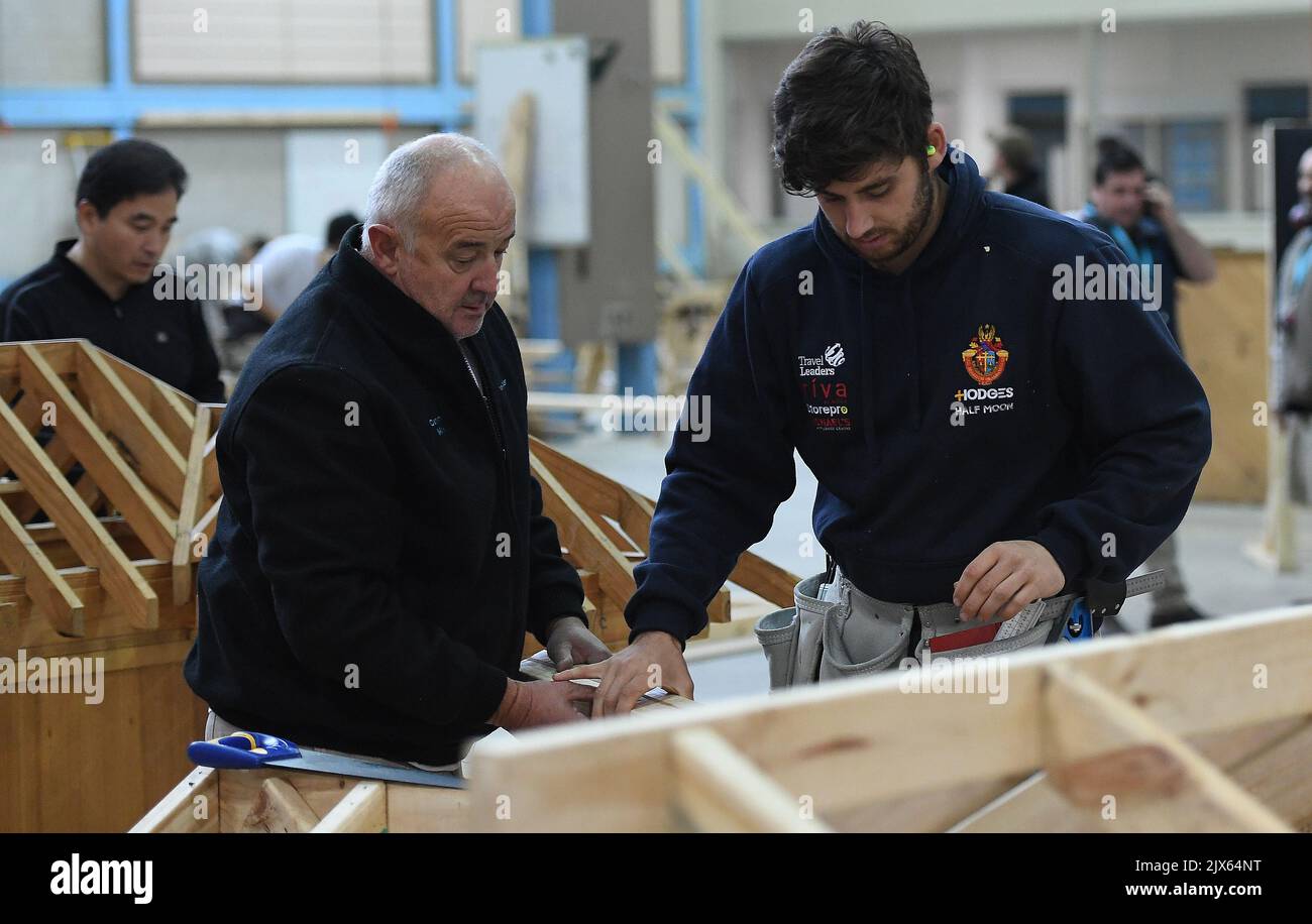 A master and apprentice carpenter are seen at Holmesglen TAFE Chadstone ...