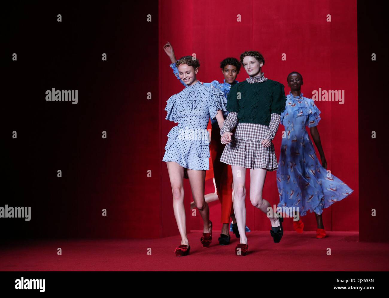 Models wear creations by Macgraw during Mercedes-Benz Fashion Week ...