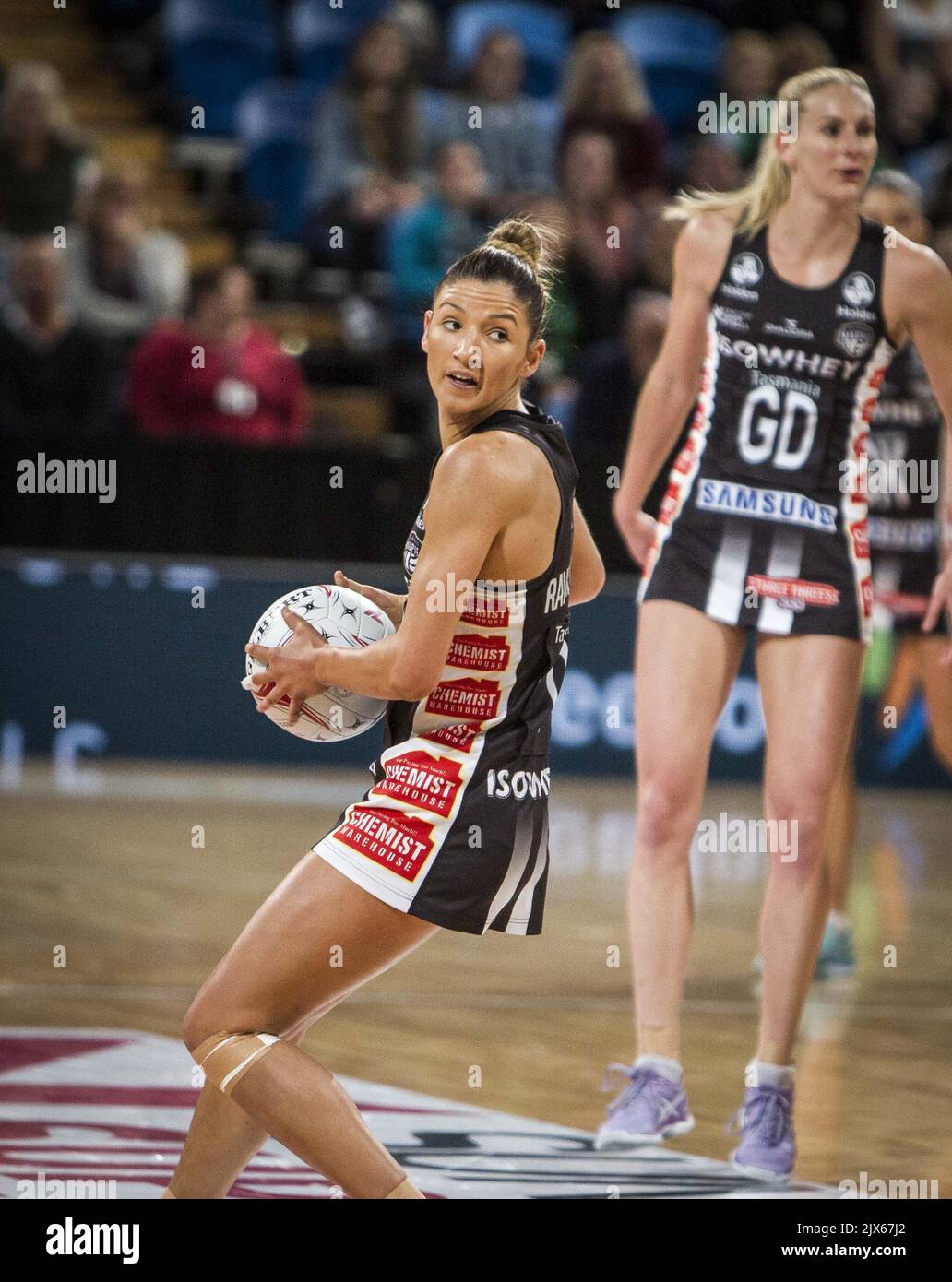 Kim Ravaillion of the Magpies looks to pass during the Round 13 Super ...