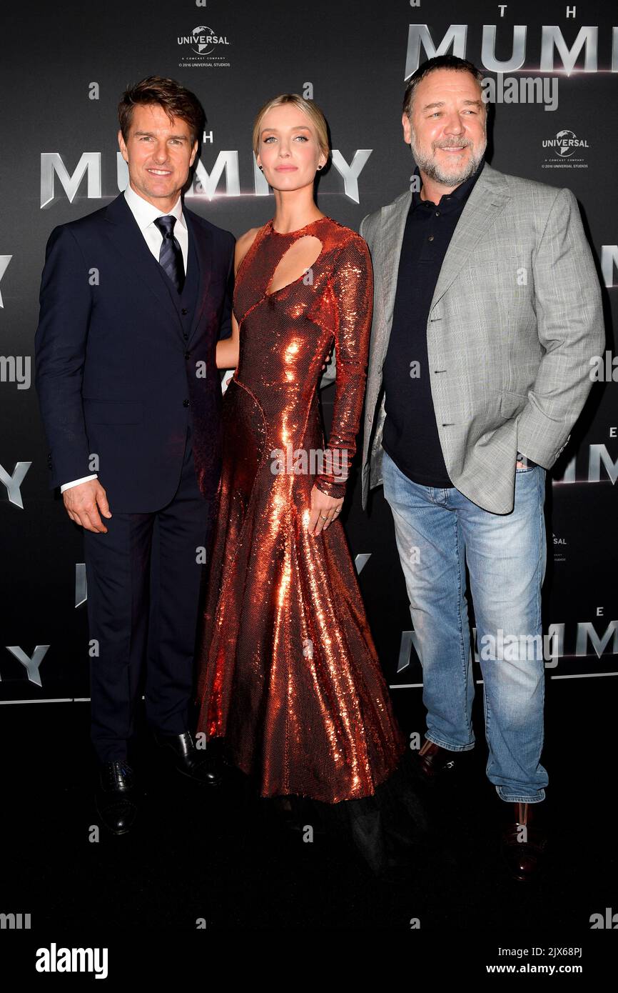 American actor Tom Cruise poses for a photographs with co-stars ...