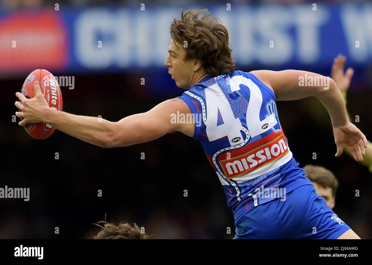 Liam Picken of the Western Bulldogs during the Round 10 AFL match ...