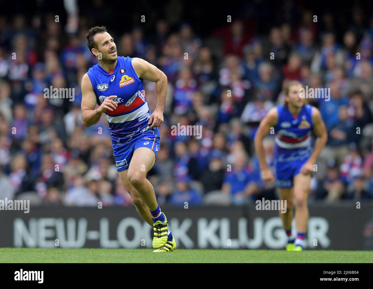 Tory Dickson of the Western Bulldogs scores a goal during the Round 10 ...