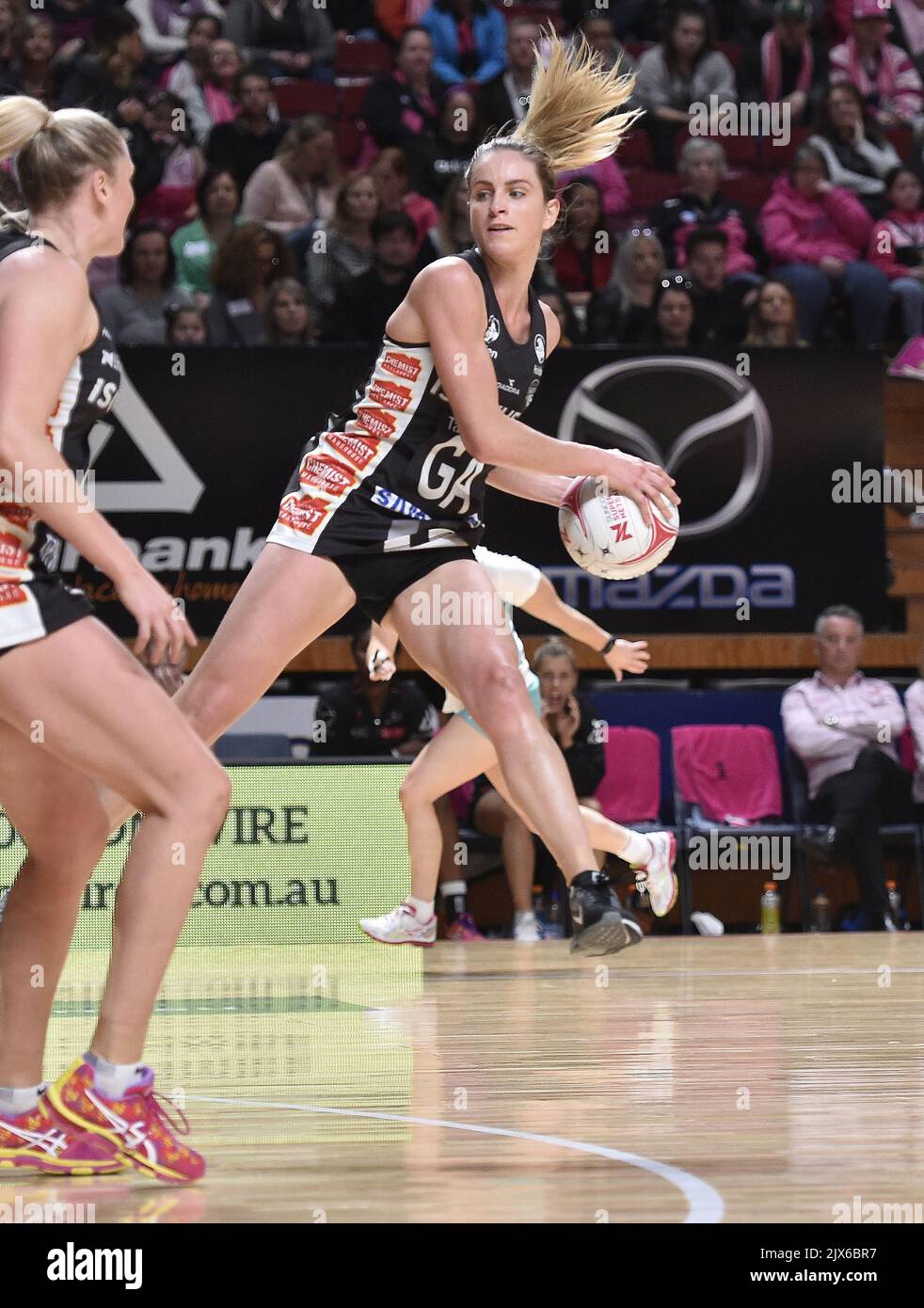 Shae Brown of the Magpies during the Round 14 Super Netball match ...