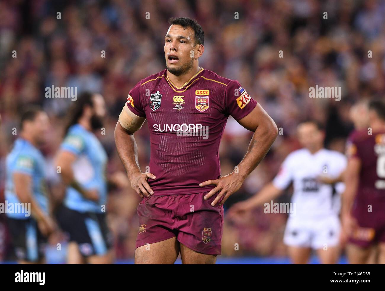 William Chambers of the Queensland Maroons looks on during Game 1 of ...
