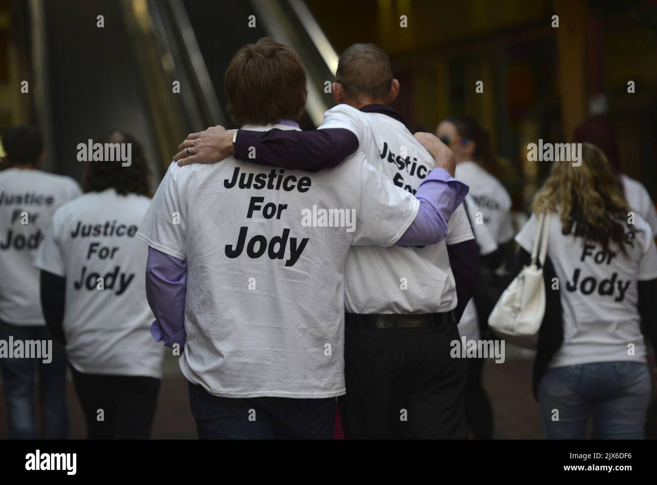 Family and supporters of Jody Meyers after the hearing at the Adelaide ...