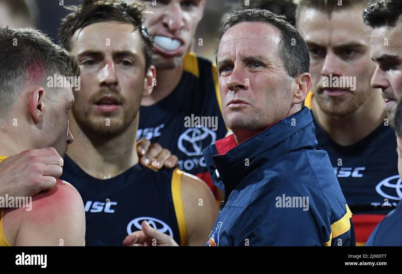 Coach of the Crows Don Pyke (third from left) is seen during the Round ...