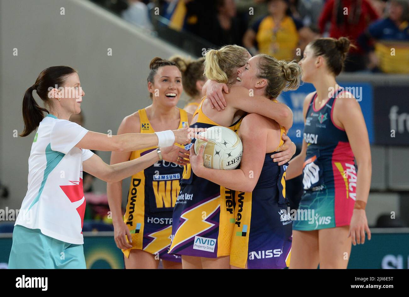 Sunshine Coast Lightning players celebrate winning the Major Semi-Final ...
