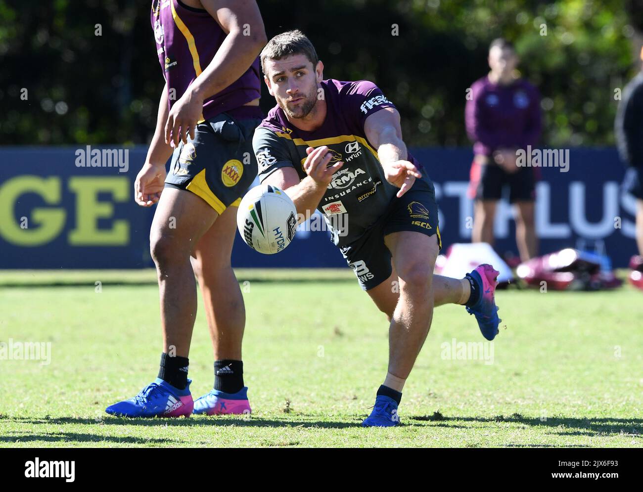 Andrew McCullough during the Brisbane Bronco's training session at Red ...