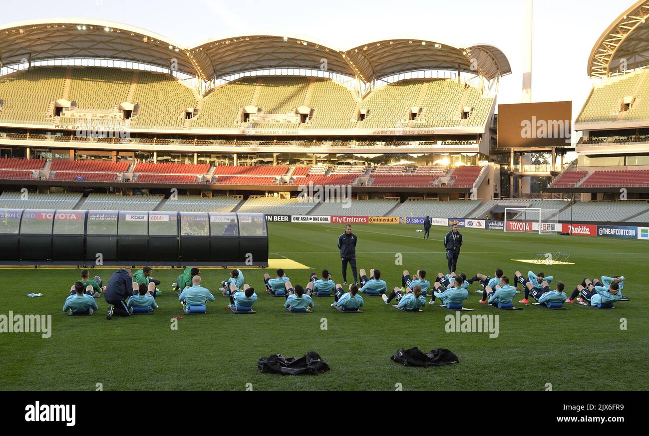 Socceroos players during a training session at Adelaide Oval, Wednesday ...